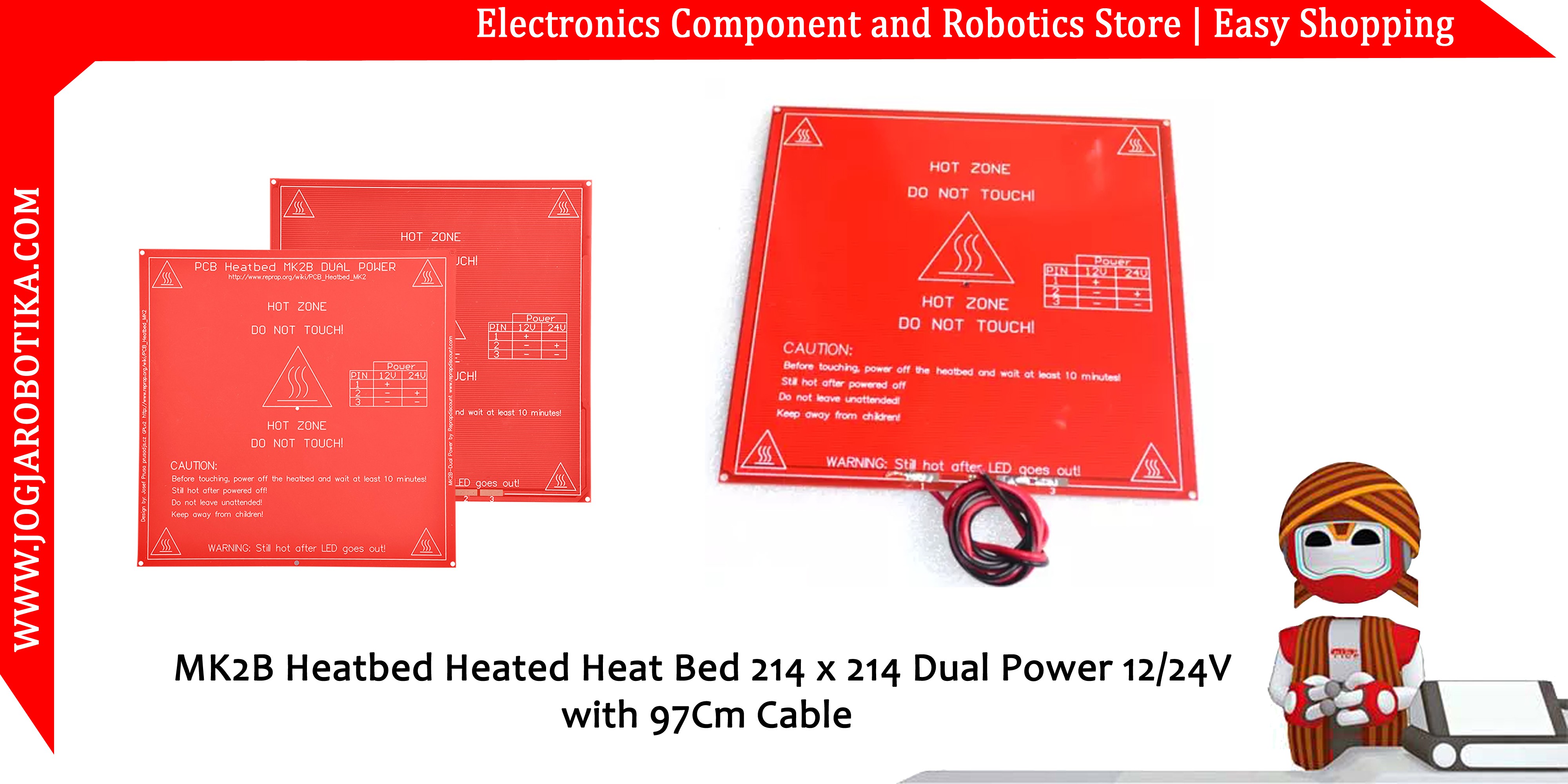 MK2B Heatbed Heated Heat Bed 214 x 214 Dual Power 12/24V with 97Cm ...
