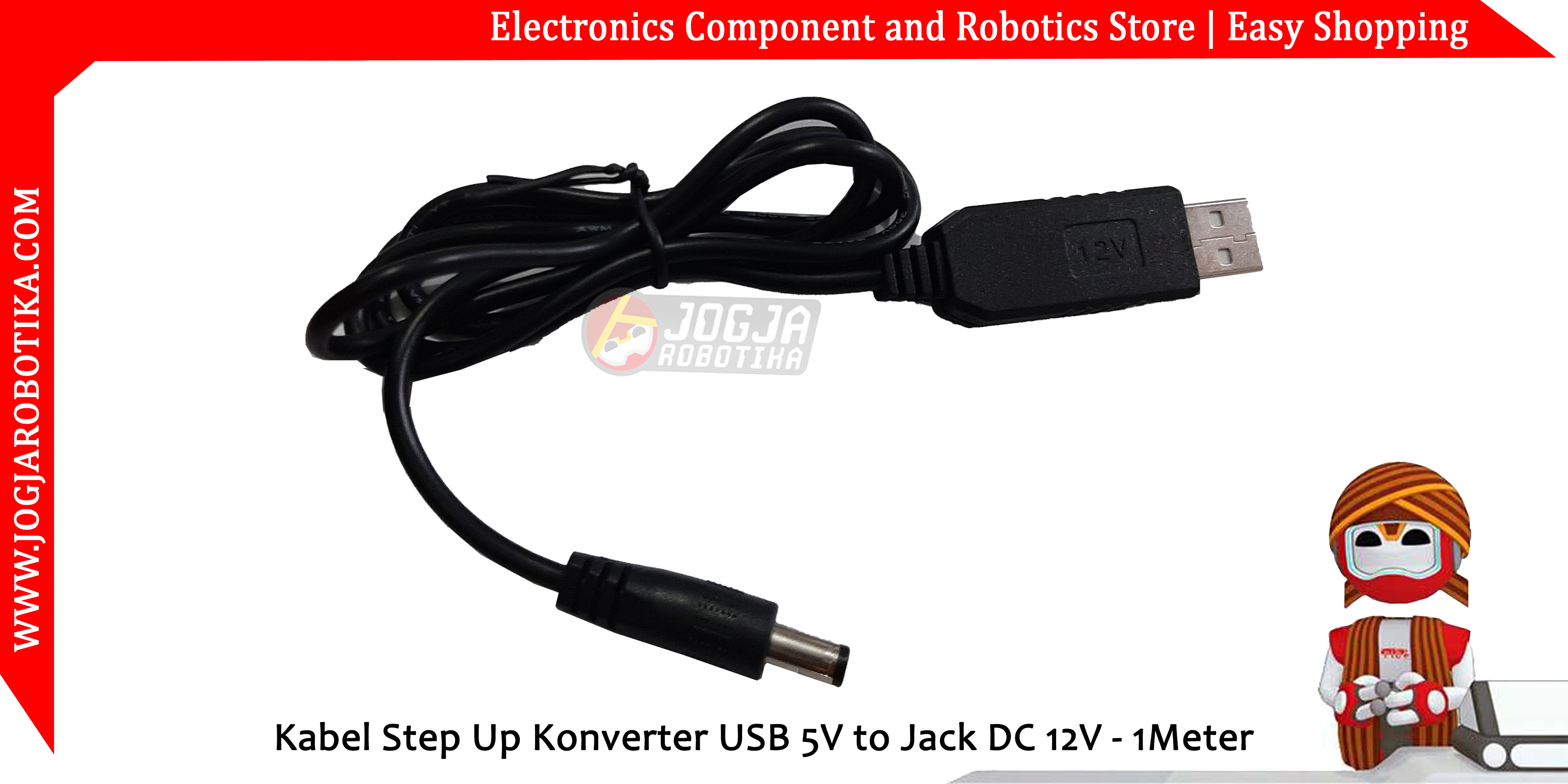 Kabel Step Up Konverter USB 5V to Jack DC 12V - 1Meter - Toko Komponen ...
